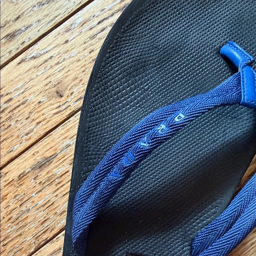 Prada | Shoes | Prada Black Flipflop Sandals With Blue Straps | Poshmark